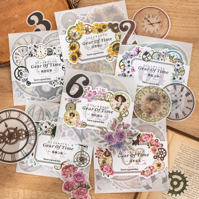 40pcs-Vintage-Clock-Flower-Decoration-Stickers-for-Junk-Journal-DIY ...