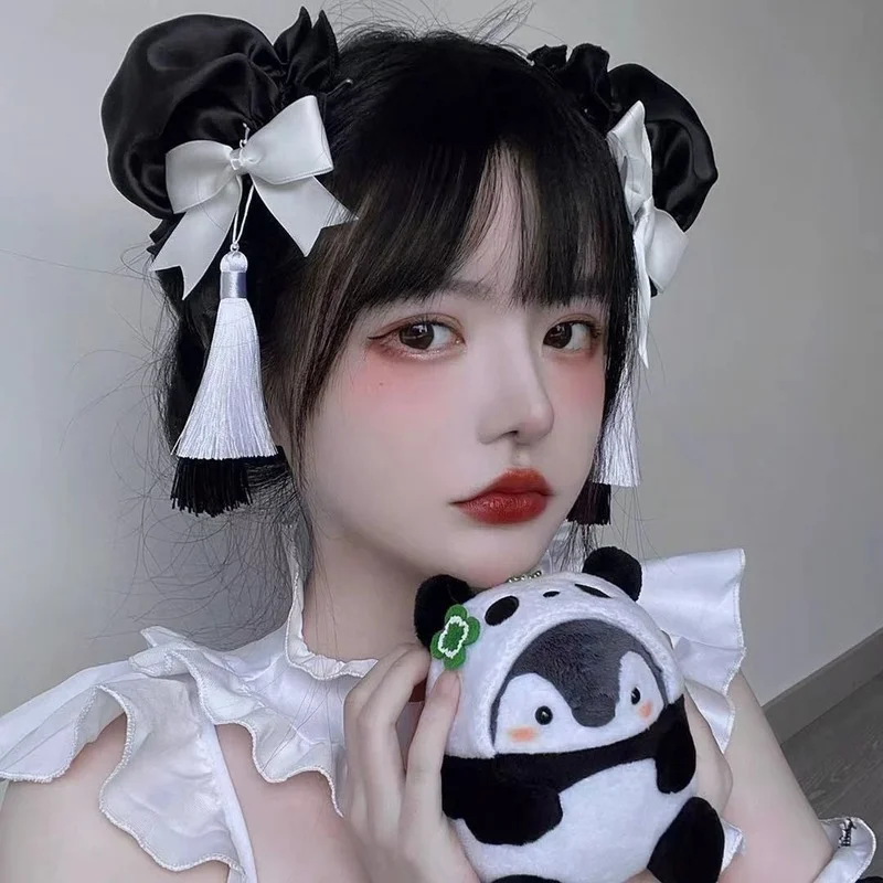 레트로 격투 게임 로리타 활 머리핀 앤티크 한푸 머리 장식 춘리 헤어 백 가장자리 클립 여성 헤어 액세서리