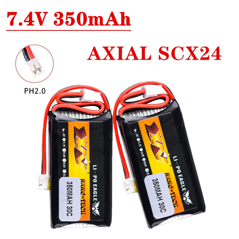 RC Car Battery HJ 2S 7.4V 350mAh 30C Lipo Battery For AXIAL SCX24 90081 ...
