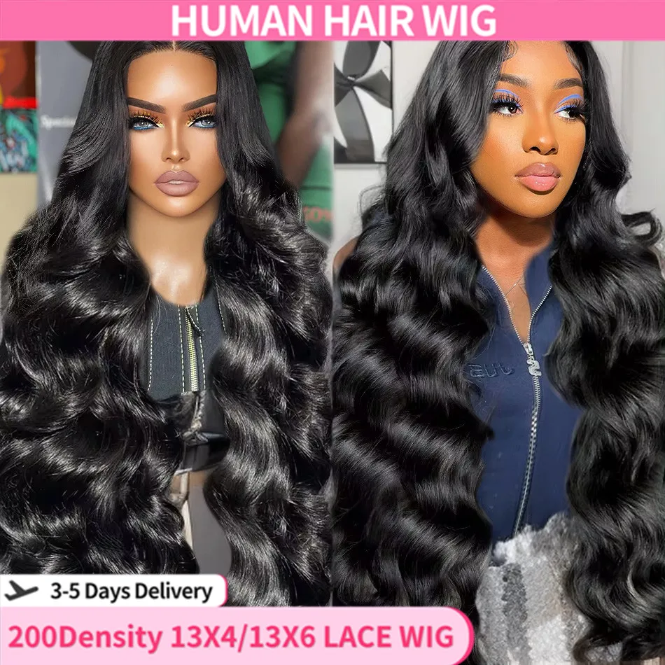 200 Density 36 38 Inch 13x6 Transparent HD Lace Frontal Body Wave Wigs ...