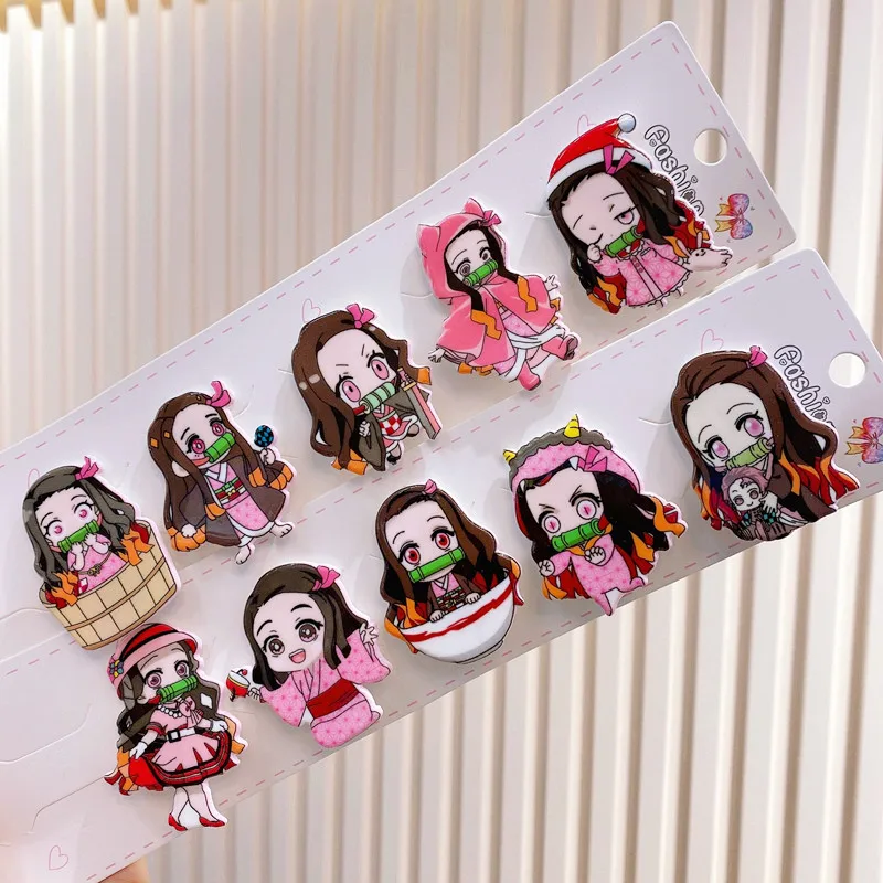 Demon Slayer Cartoon Hairpin Cute Hair Clip Anime Figures Nezuko ...