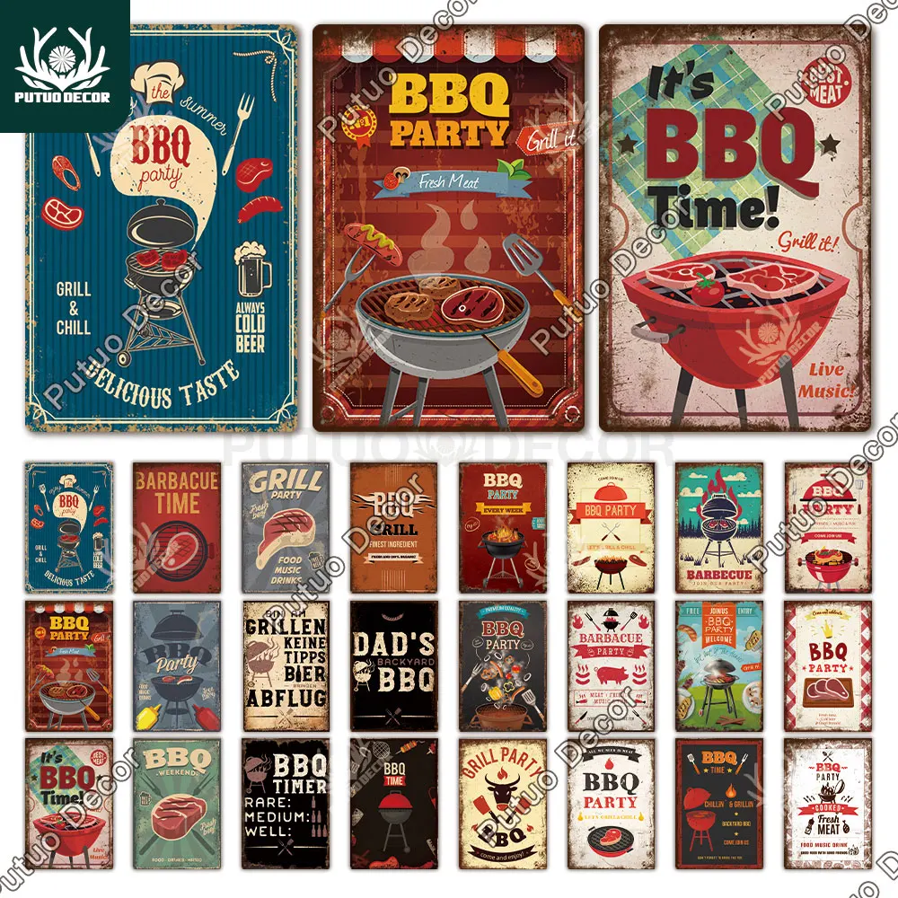 Putuo Decor BBQ Vintage Tin Sign Plaque Metal Plate Wall Art Decoration ...