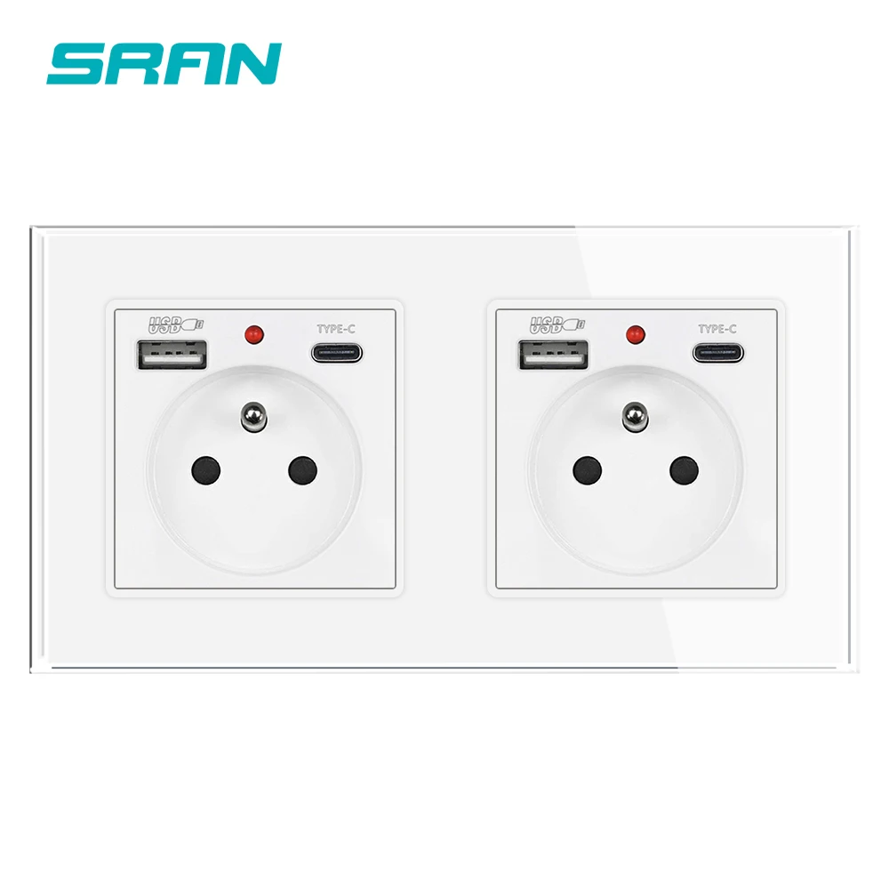 SRAN-usb-c-socket-france-standard-153-82mm-Tempered-glass-panel-5V-2-1A ...