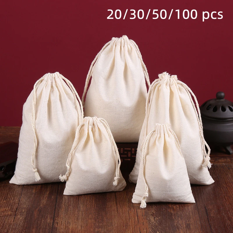 20/30/50/100 Pcs/lot 100% Cotton Drawstring Storage Bag For Gift ...