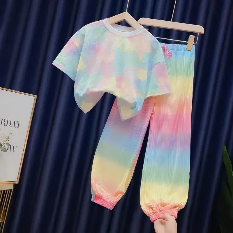 Rainbow-Gradient-Color-Loose-2pcs-T-shirts-pants-Suits-3-12-Years-Kids ...
