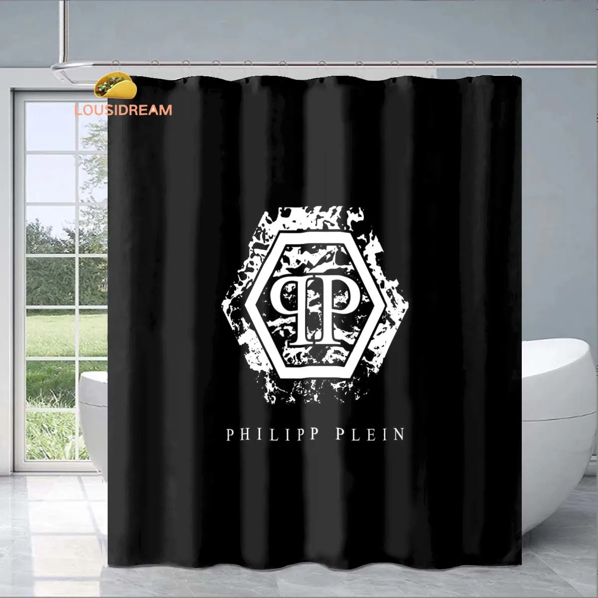 P-Philipp-Plein-Logo-Cortina-de-chuveiro-requintado-e-elegante-imperme ...