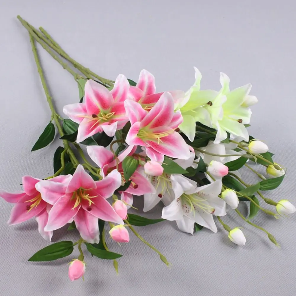 Artificial-Lilies-Flowers-Long-Stem-Full-Bloom-Fake-Bouquets-Each-6 ...
