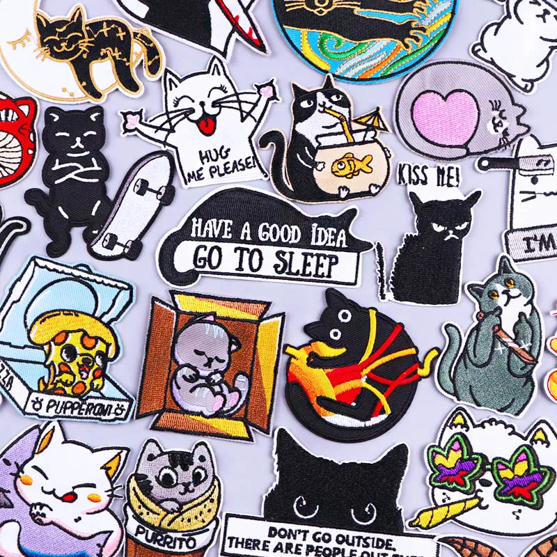 Black Cat Embroidered Patches For Clothing Thermoadhesive Patches ...