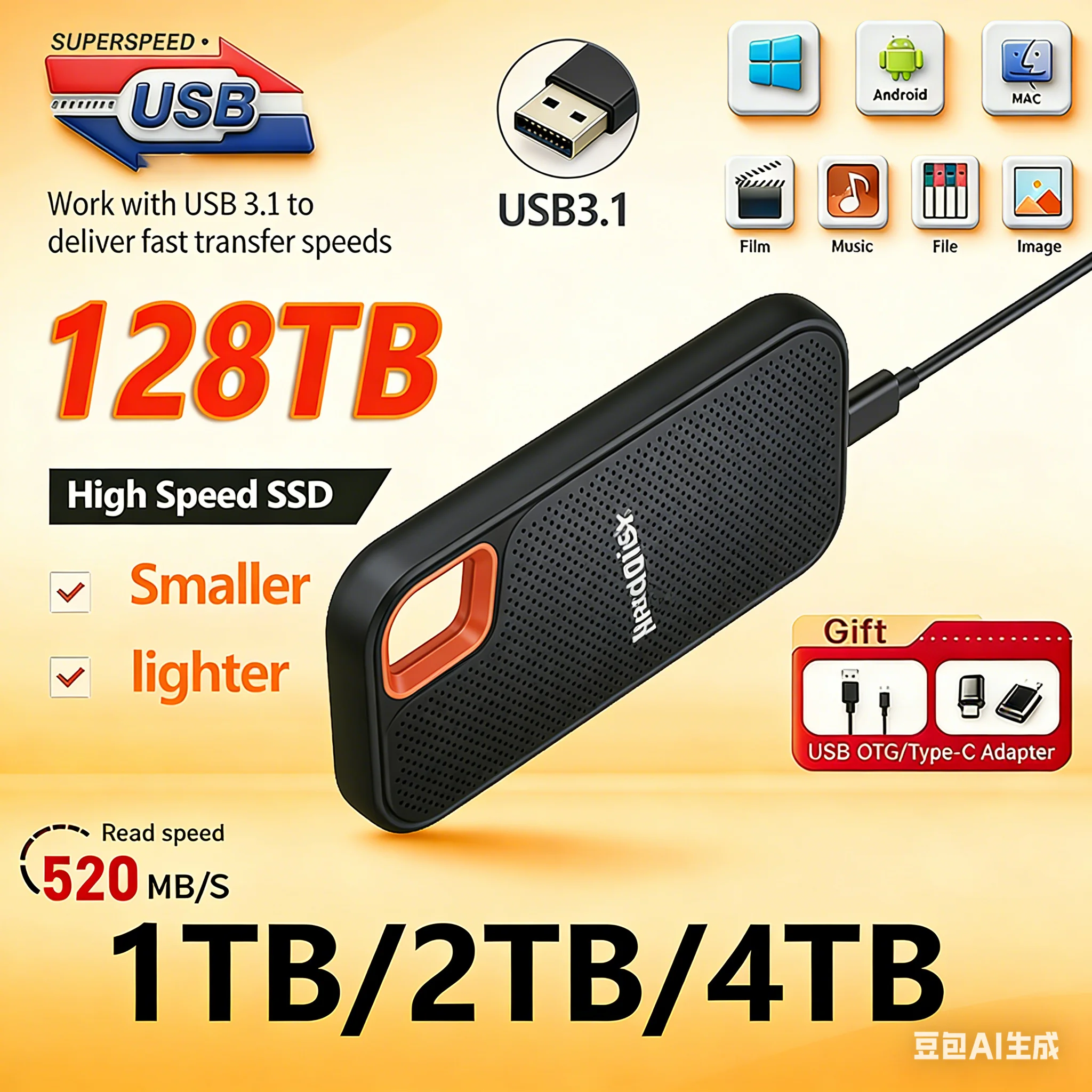 High-speed external hard drive portable solid-state drive 4TB/8TB/16TB ...