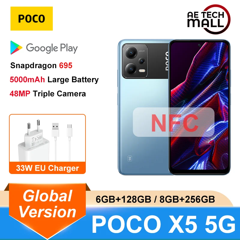 POCO-X5 Smartphone Versão Global 5G X 5, Snapdragon 695, 128GB, 256GB ...
