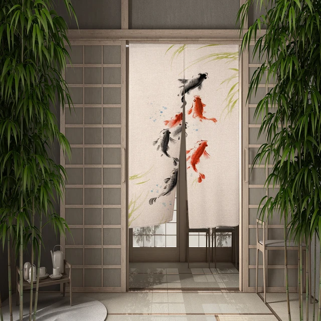 Japanese Split Noren Door Curtain Chinese Koi Lanturn Plant Linen ...