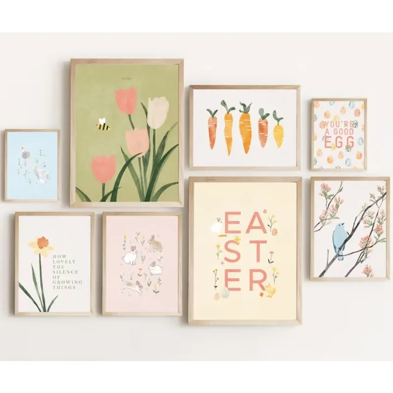 Morandi Light Boho Wall Art Easter Flower Carrot Alphabet Print Canvas ...