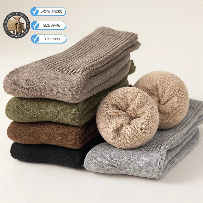 3-Pair-Winter-Men-s-Wool-Socks-Thickened-Warm-Merino-Wool-Socks-Solid ...