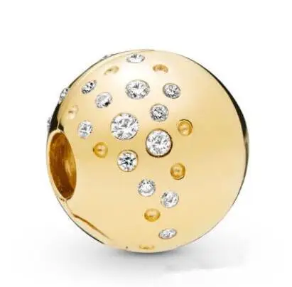 Genuine 925 Sterling Silver Charm Gold Shine Scattered Sparkle Clip ...