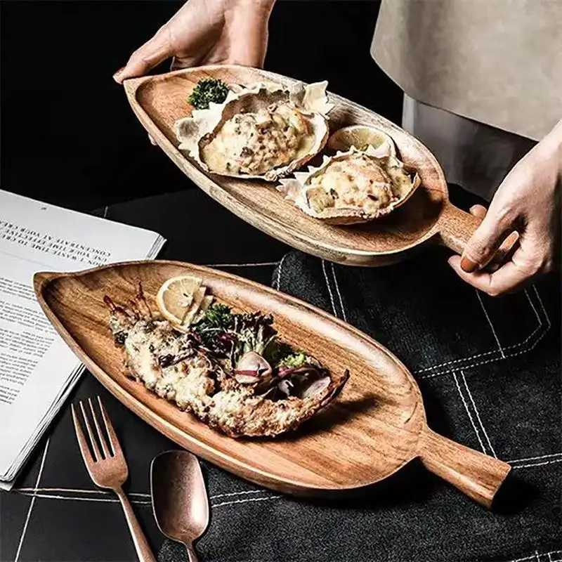 Wooden-Platters-For-Food-Multi-Purpose-Leaf-Shaped-Serving-Plates ...
