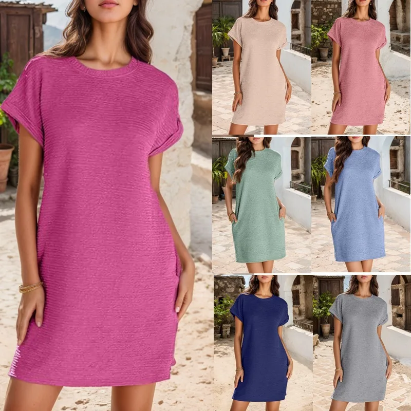 Solid Color Casual Loose Short Dresses For Women 2025 Fashion Summer ...