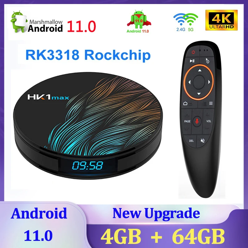HK1 Max Smart TV Box NEW Android 11.0 USB3.0 Rockchip RK3318 4G 32G 64G Dual Wifi HD 4K Media ...