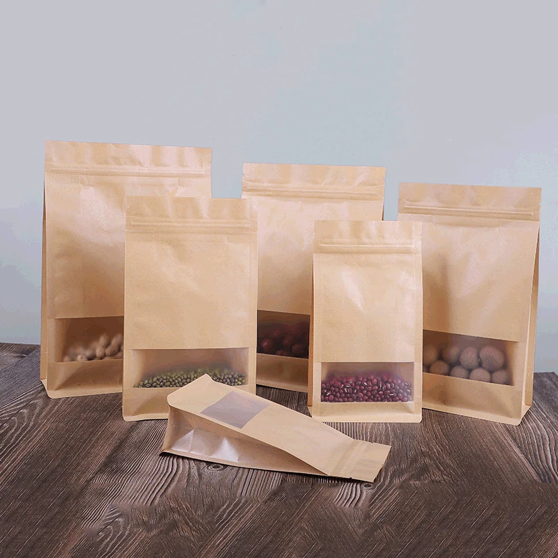 10pcs-50pcs-Kraft-Paper-Bag-Window-Zip-Lock-Dried-Food-Fruit-Tea-Candy ...