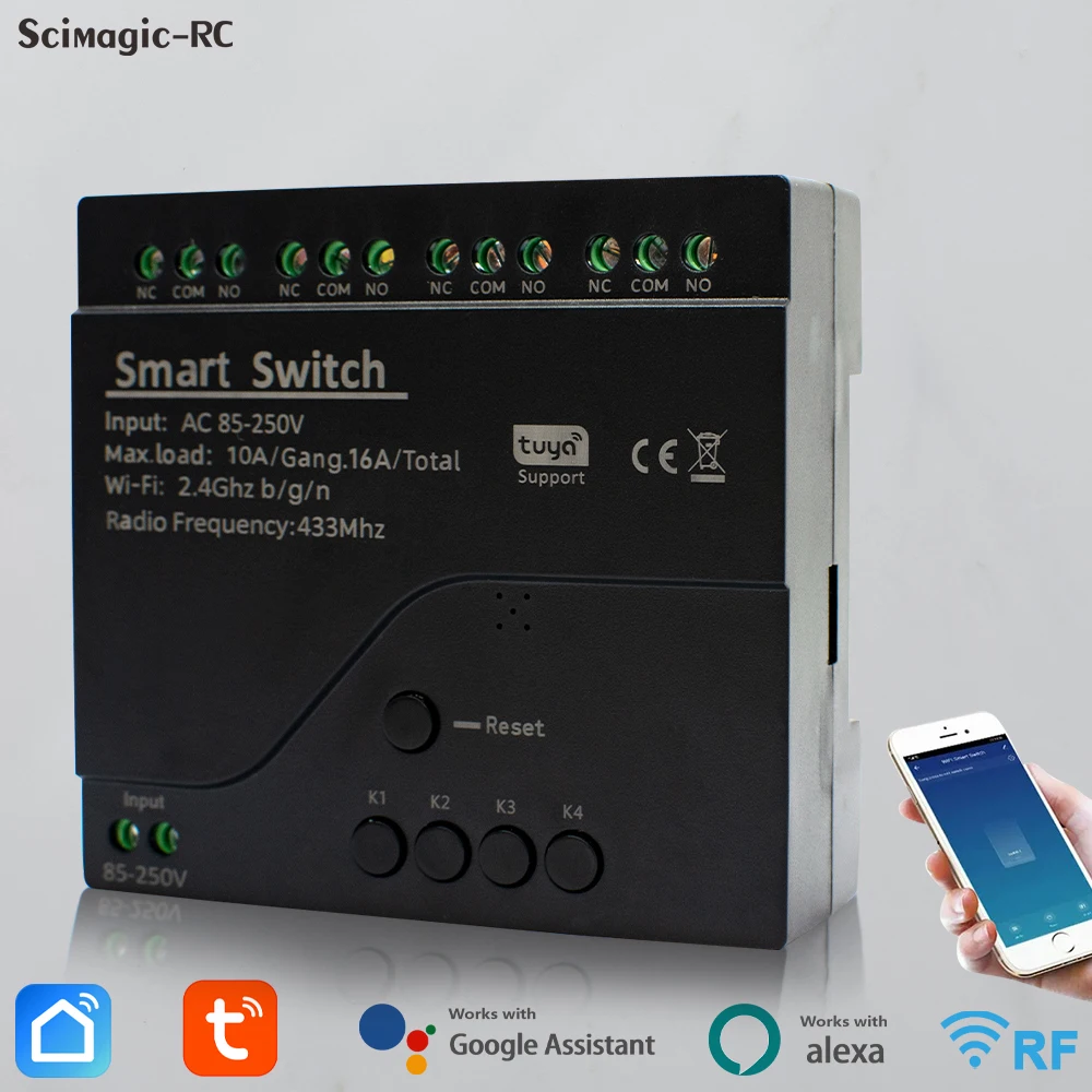Tuya Wifi Smart Switch 4CH AC 220V 85-250V Relay Intelligent Automation ...