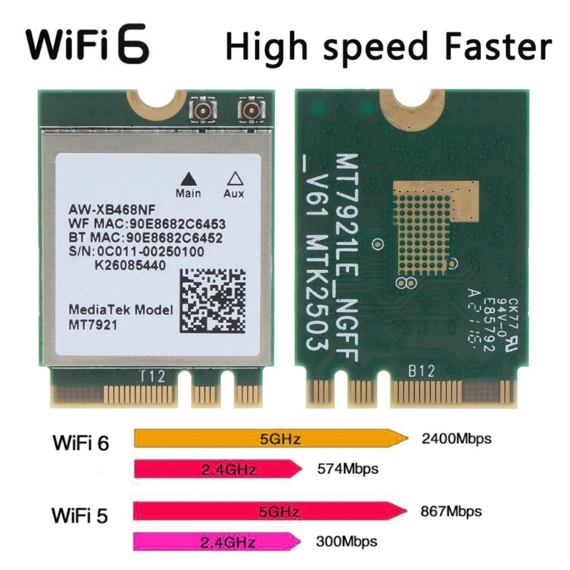 Tarjeta inalámbrica Wi Fi 6 MT7921K DualBand, 1800Mbps, 2,4G/5G ...
