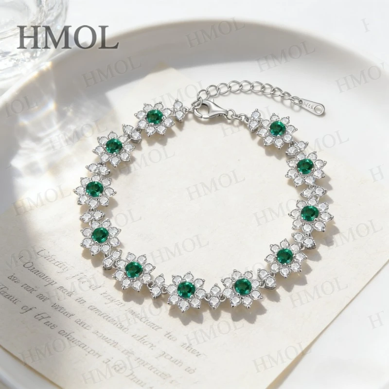 White Gold Flower Bracelet Featuring Lab Grown Columbia Emerald Ruby ...