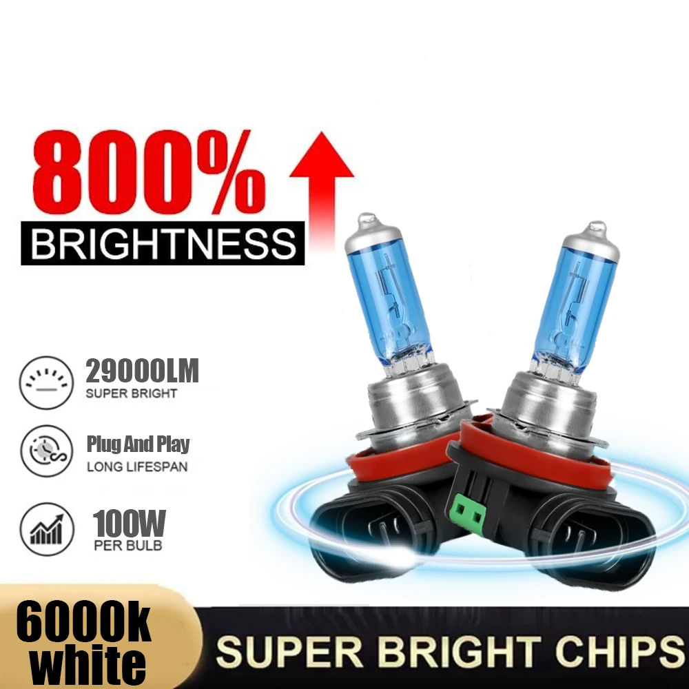2Pcs H1 H4 H7 H8 H9 Car Light 29000LM Super Bright H11 9005 9012 9145 ...