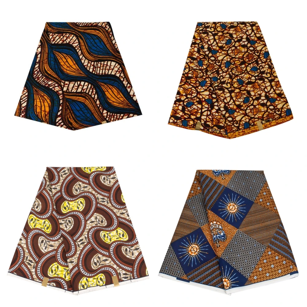 African-Fabric-By-the-Yard-Wave-Pattern-Polyester-Material-Real-Print ...