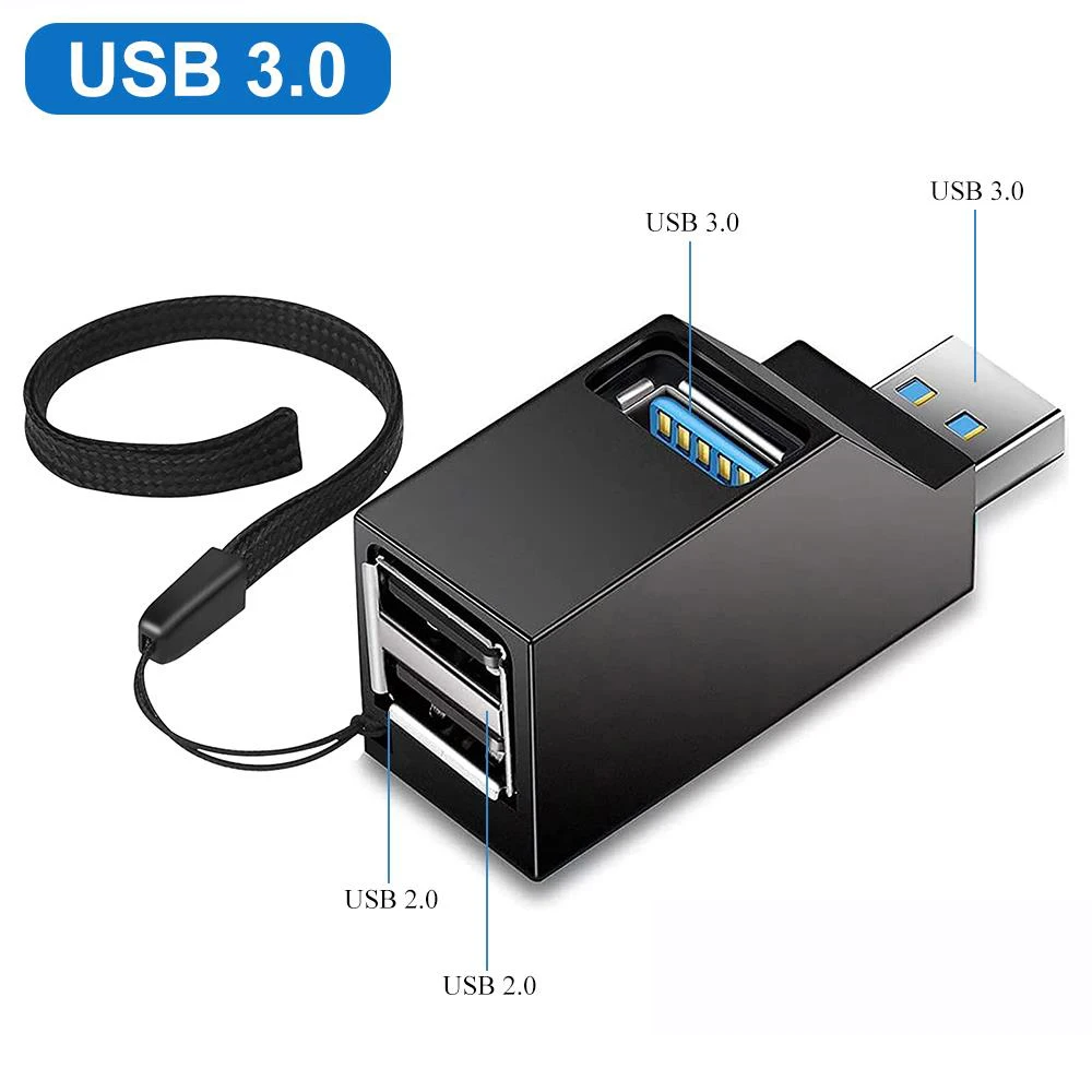 High Speed USB 3.0 HUB Adapter Extender Mini Splitter Box 3 Port Data ...