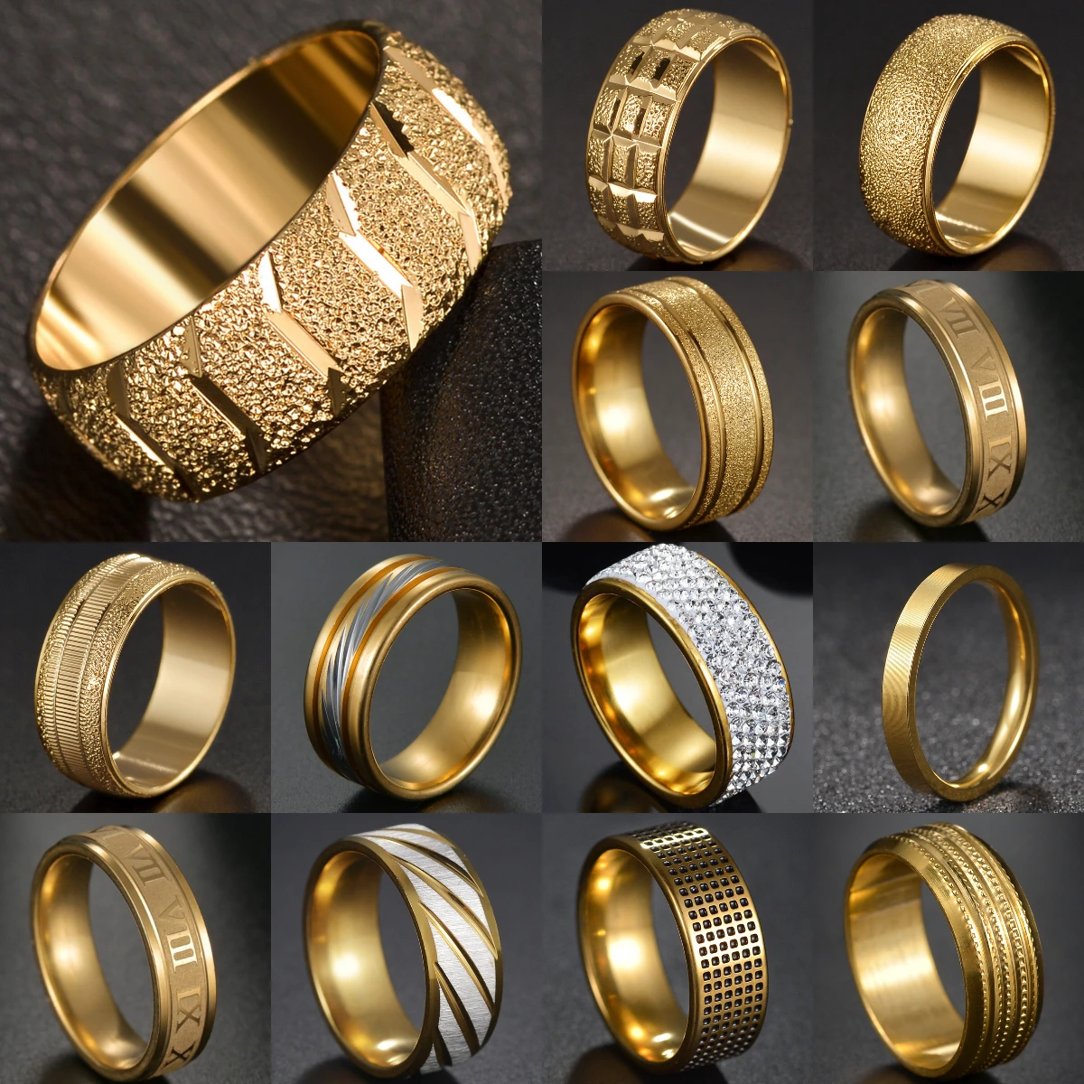 Matte Wedding Tire Rings For Men Wide Gold Ring Stainless Steel ...