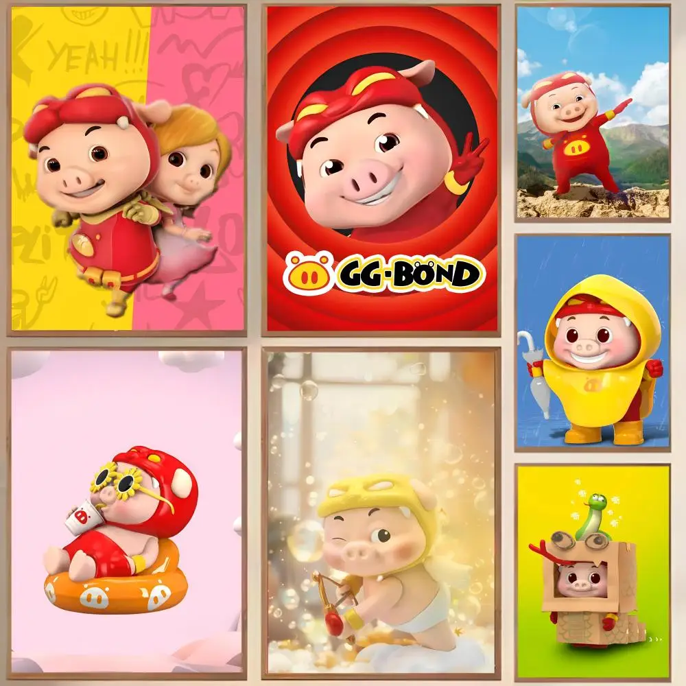 Anime Cute Pig GG Bond Poster Modern and Elegant Wall Stickers for Home ...