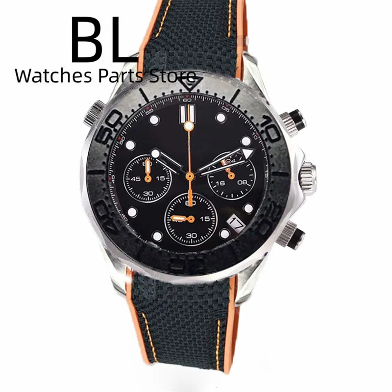 BLIGER 41mm Chronograph VK Quartz Men Watch Blakc Dial With Green ...