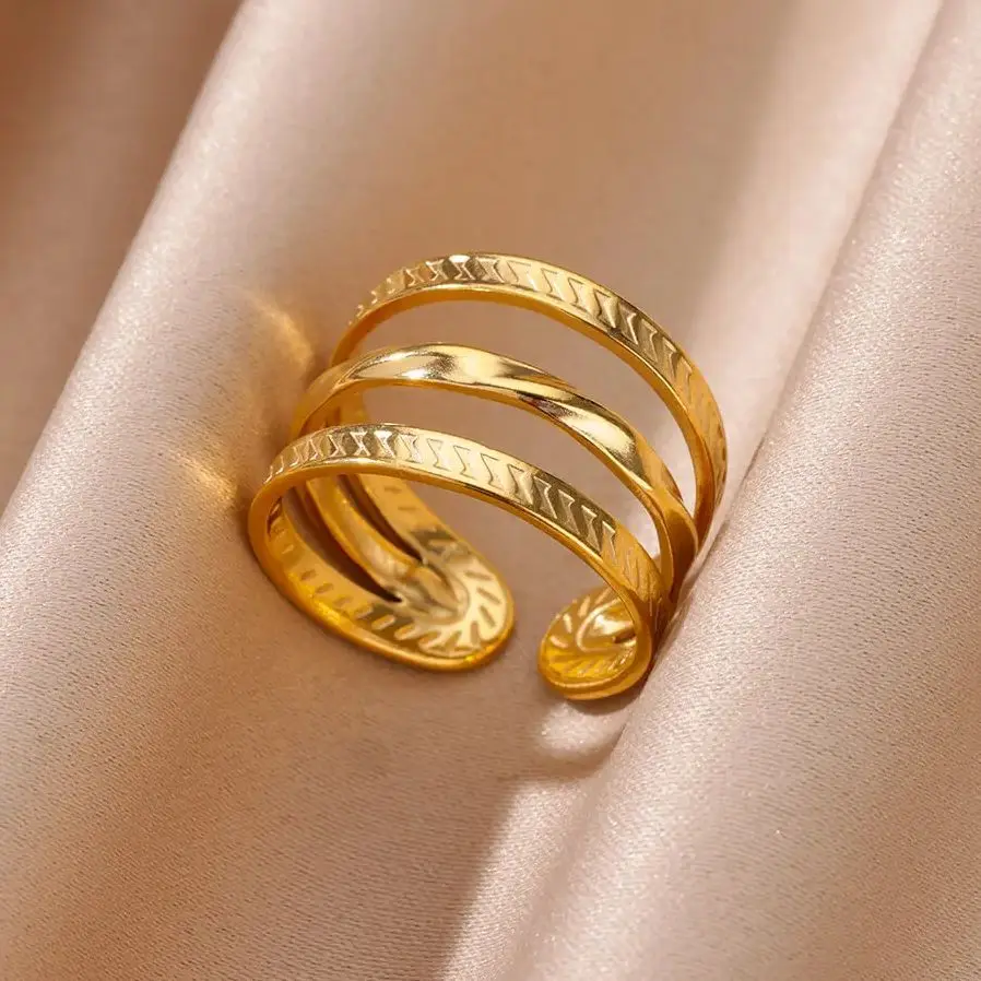 Fashion-Stainless-Steel-Three-Layer-Ring-For-Women-Gold-Color ...