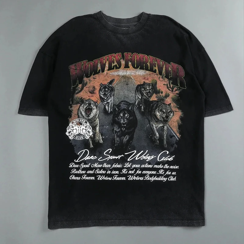 Wolves-Forever-Print-Oversized-T-shirt-Men-Echnique-Workout-Gym-Fitness ...
