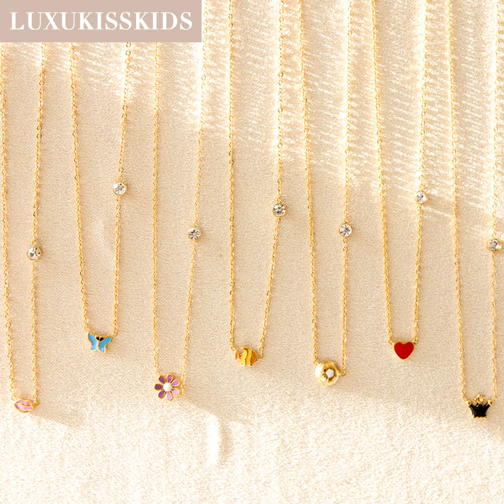 LUXUKISSKIDS-Rainbow-Pendant-Necklace-Small-Daisy-Charms-Steel-Red ...