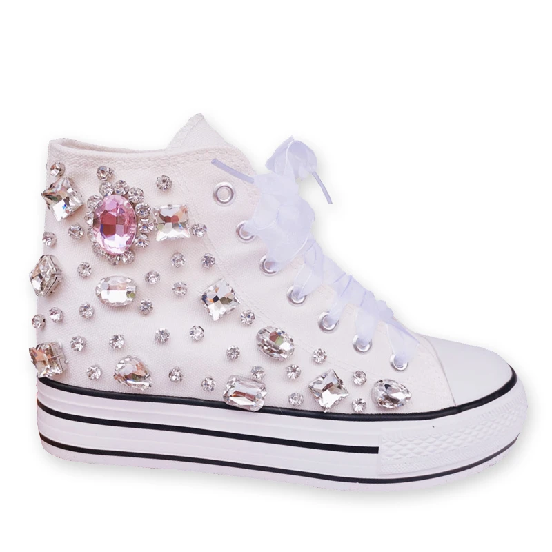 New Lovely Crystal Hand-made Diamond Thick Bottom Inner High Top Women ...