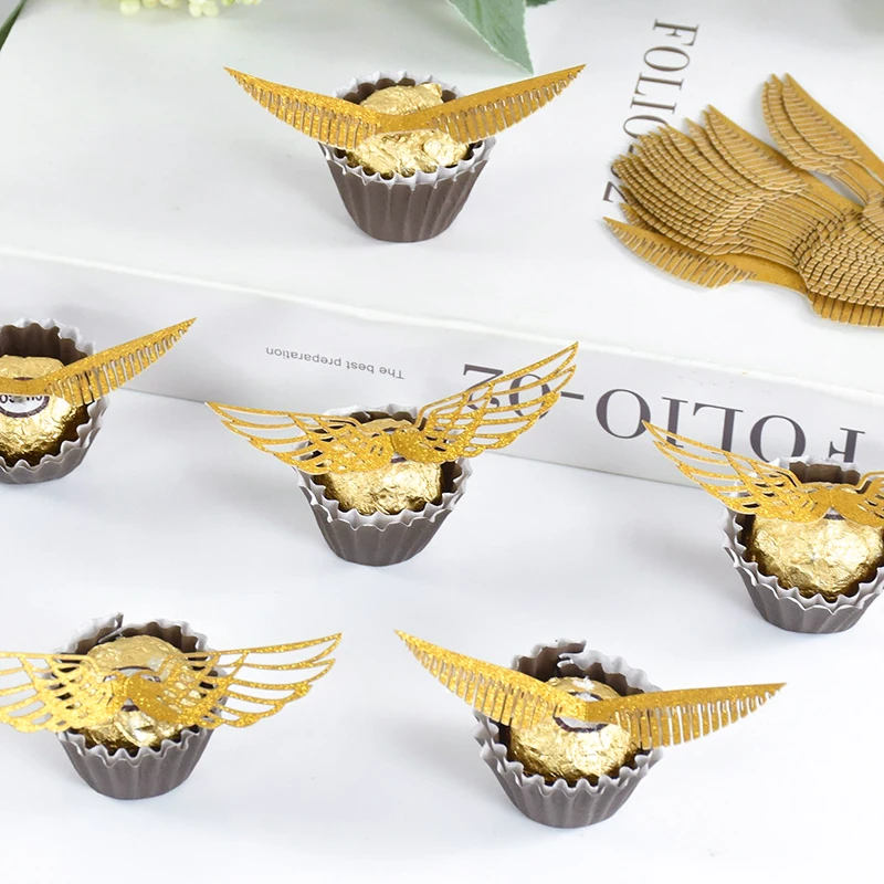 50Pcs-Gold-Wings-Chocolate-Cake-Decoration-Angel-Wings-Wizard-Cupcake ...