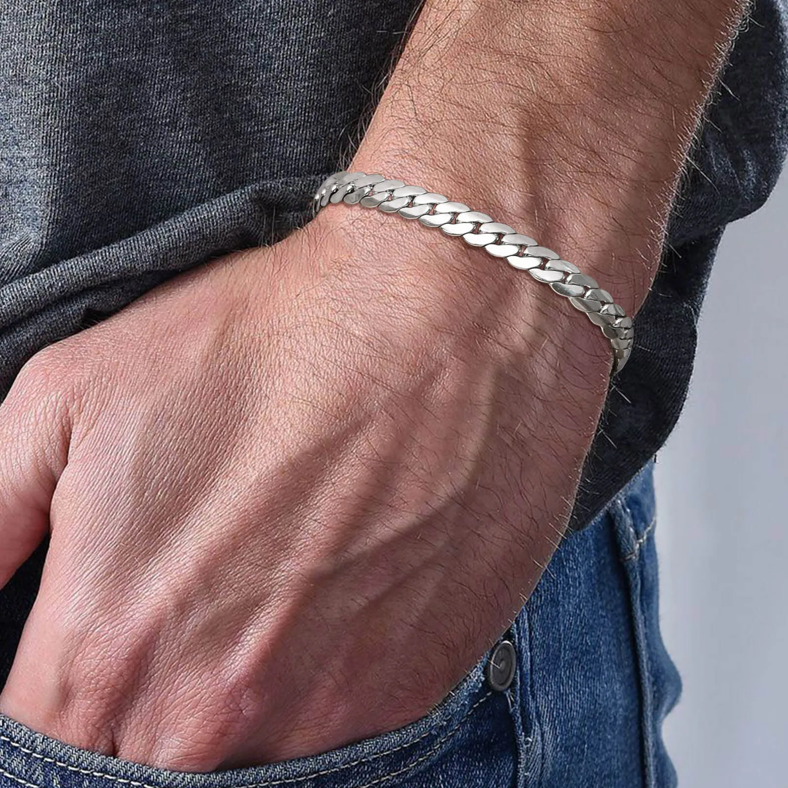 Flat-Cuban-Chain-Bracelets-for-Men-Boys-Stainless-Steel-Adjustable ...