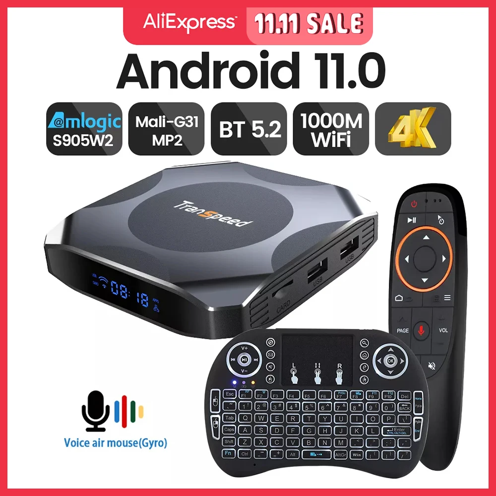 Transpeed Android 11 TV BOX BT5.2 3D Fast Dual 1000M WiFi 4K 4GB 64GB ...