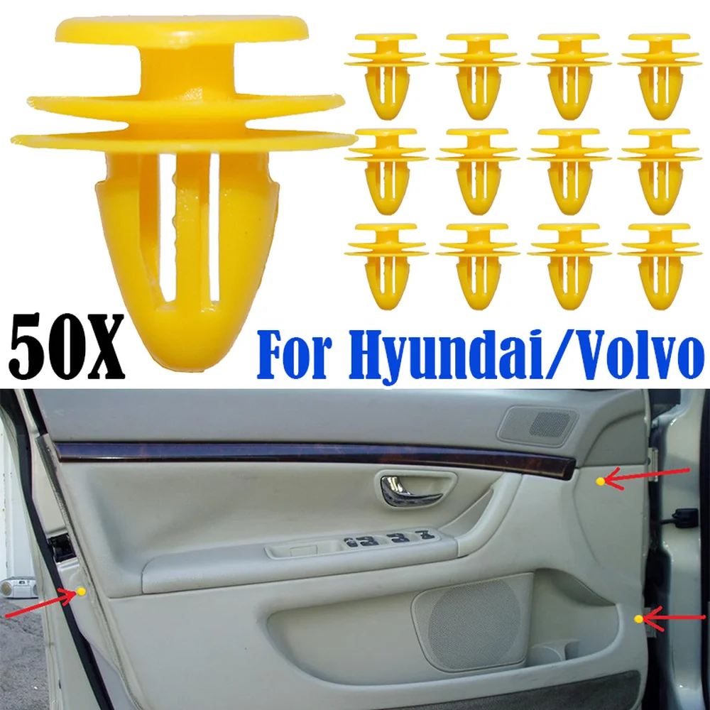 50Pcs Yellow Plastic Rivet Car Door Trim Panel Clips Fasteners For ...