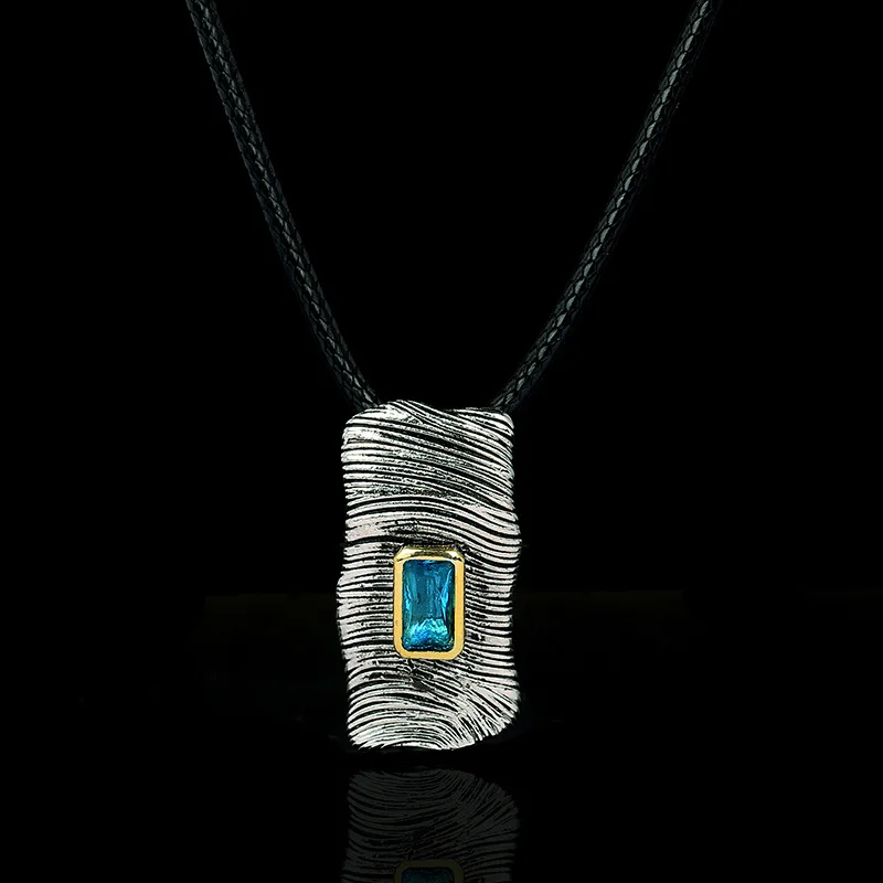 Retro-Men-and-Women-Can-Wear-Necklace-Inlaid-Blue-Square-Old-Silver ...