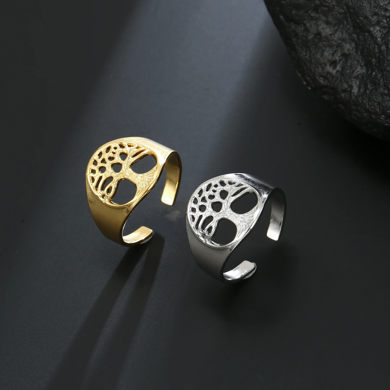 Tree Life Ring Silver Gold | Steel Rings Men Tree Life | Life Tree Ring ...