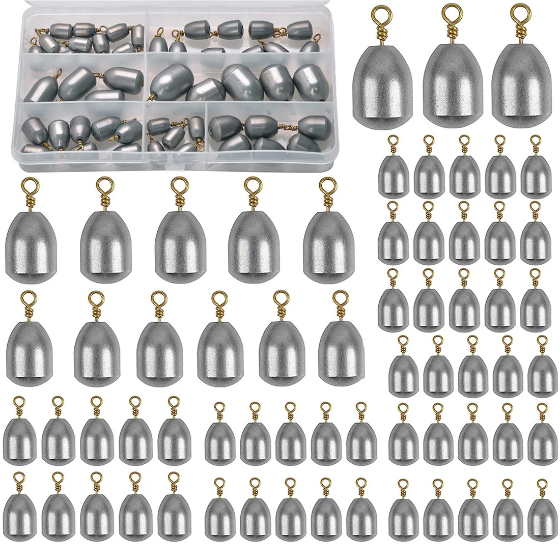 22/64PCS Iron Fishing Weights Sinkers Kit Bass Casting Weights Bell Sinkers Drop shot Weights ...