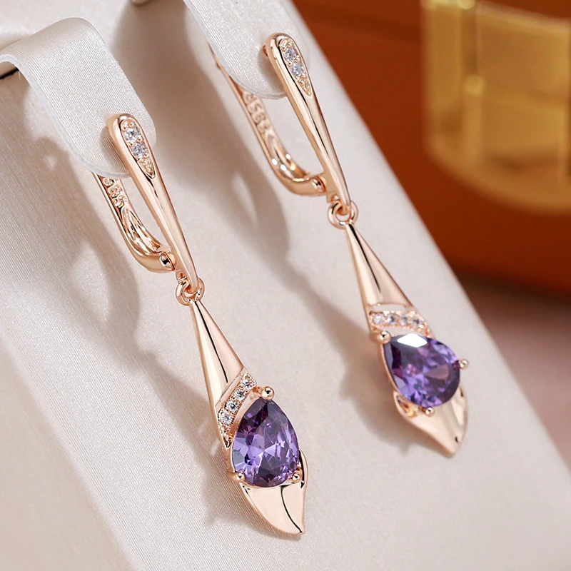 JULYDREAM-Smooth-Geometric-Pendant-Drop-Shape-Purple-Zircon-Gold-Color ...