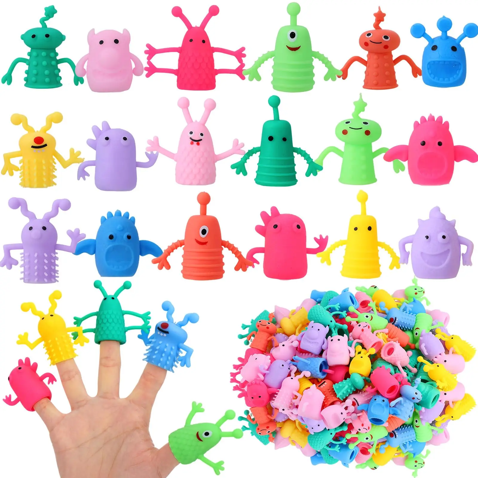 10PCS-Cute-Monster-Finger-Topper-Toys-Soft-Rubber-Stretchy-Fidget-for ...