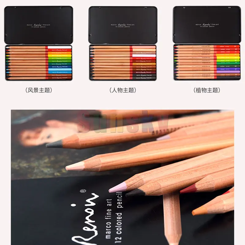 Marco Renoir 3100 Oil-based Colored Pencils,Set of 12 for Portrait ...
