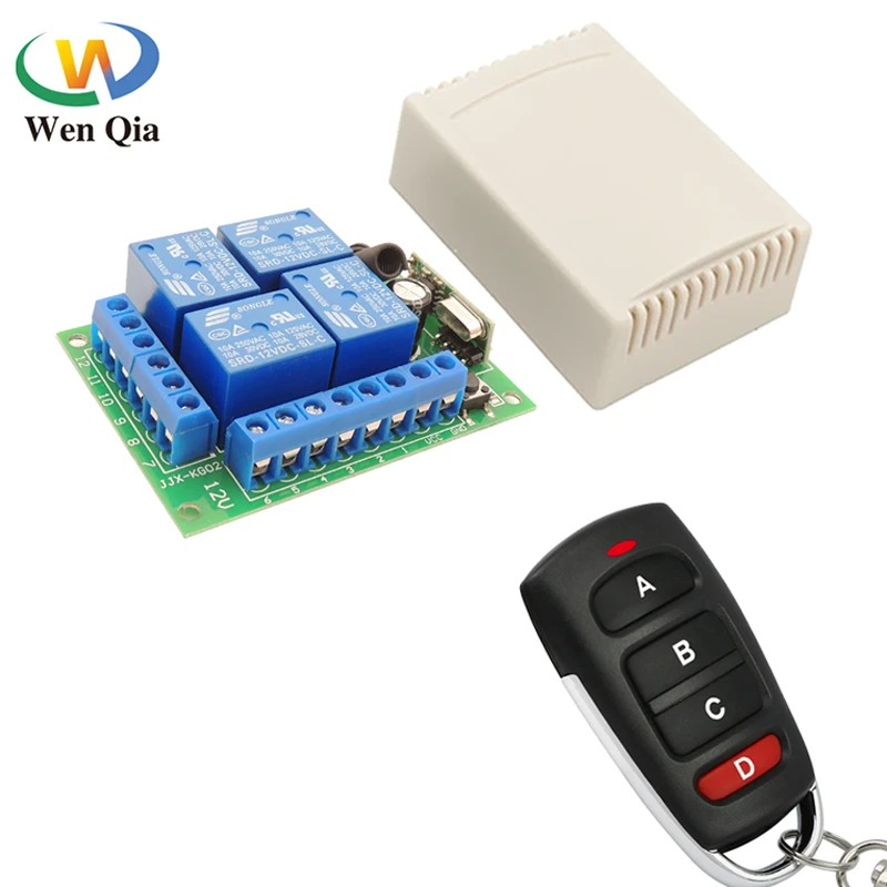 WenQia Universal Wireless Remote Control Switch DC 12V 4CH relay ...