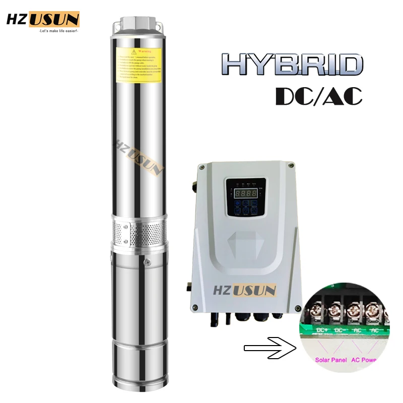 1HP Solar Powered Hybrid Inverter Submersible Pumping System AC/DC 110V 220V 60M Hybrid Solar ...