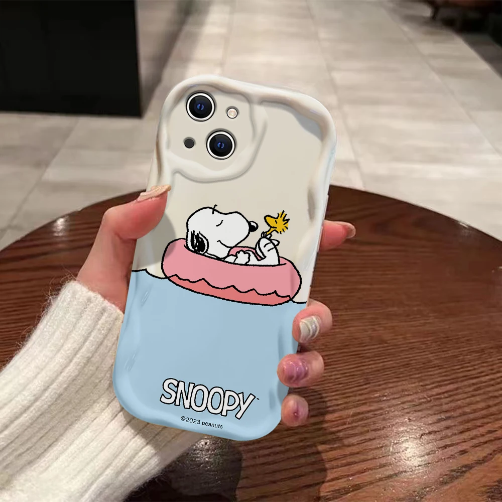 Funda bonita de dibujos animados S-Snoopys 3D Wave para iPhone 16 15 14 ...