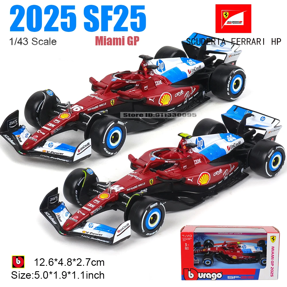 Bburago 1:43 2025 Miami GP Ferrari SF25 #16 Charles Leclerc #44 Lewis ...