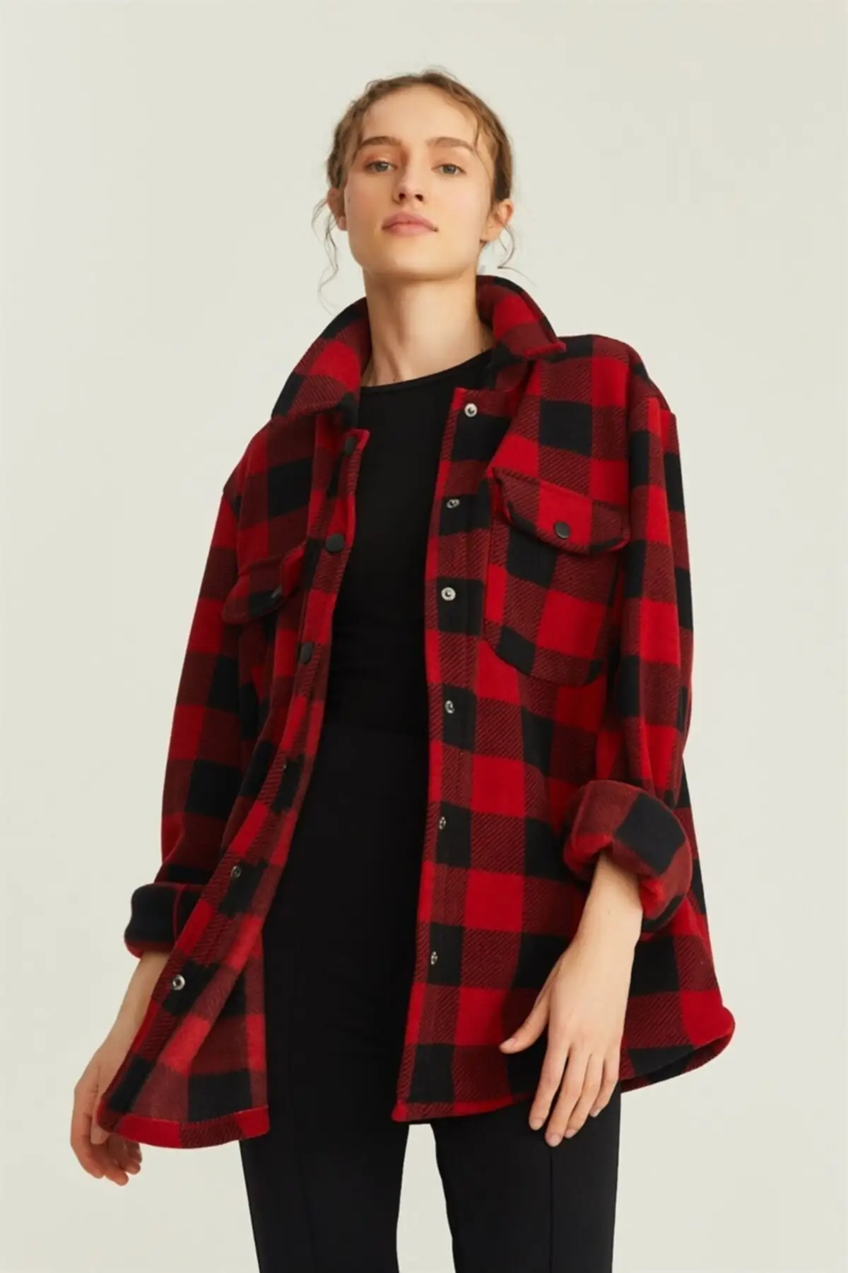 Red-Lumberjack-Plaid-Shirt-Jacket-Stylish-And-Luxury-Lady-Chemise ...